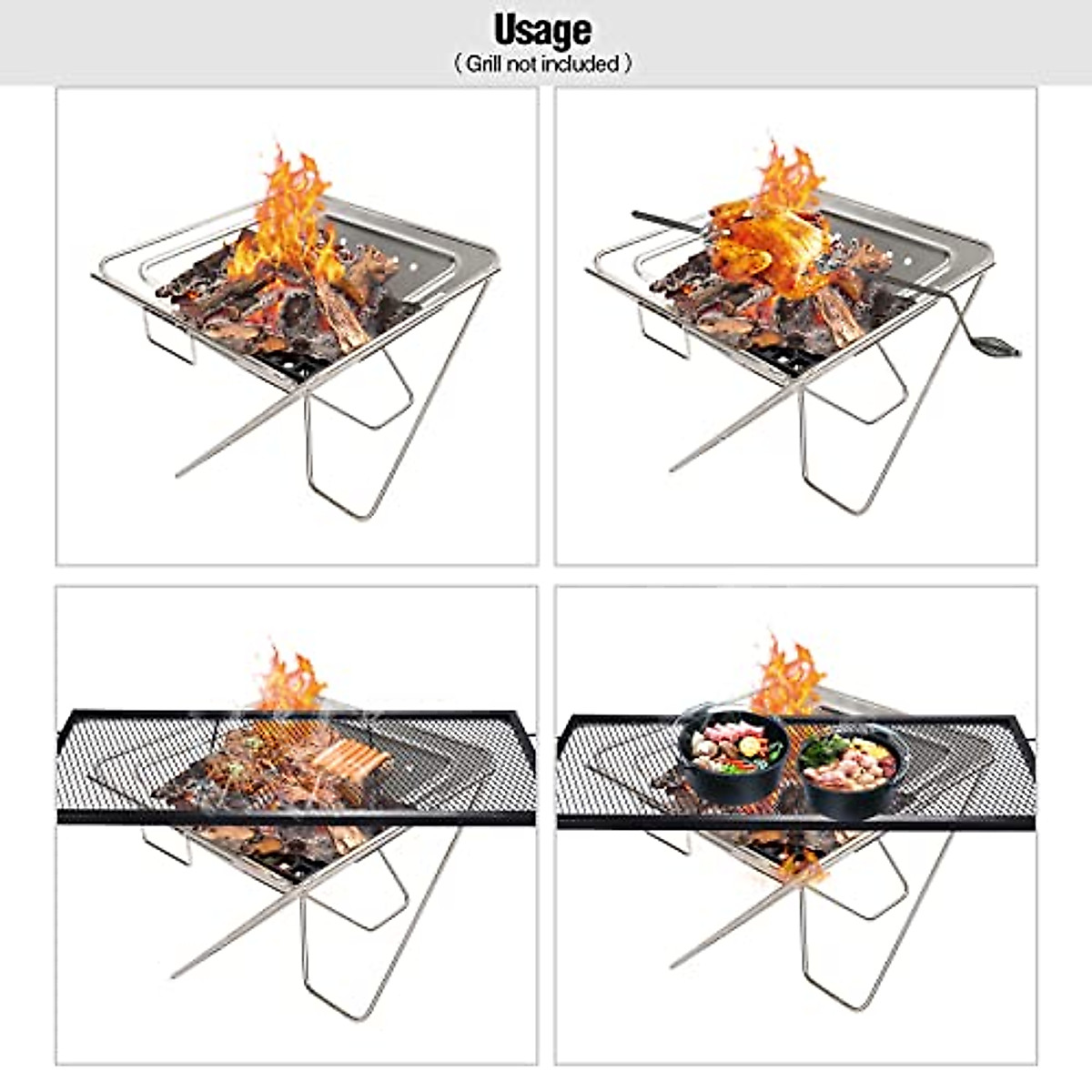 Lineslife 17'' Portable Outdoor Fire Pit for Camping, Folding Heavy Duty Stainless Steel Firepit, Foldable Wood Burning Fire Pit with Carrying Bag for Outdoor Backyard Patio, Beach Parties, Garden