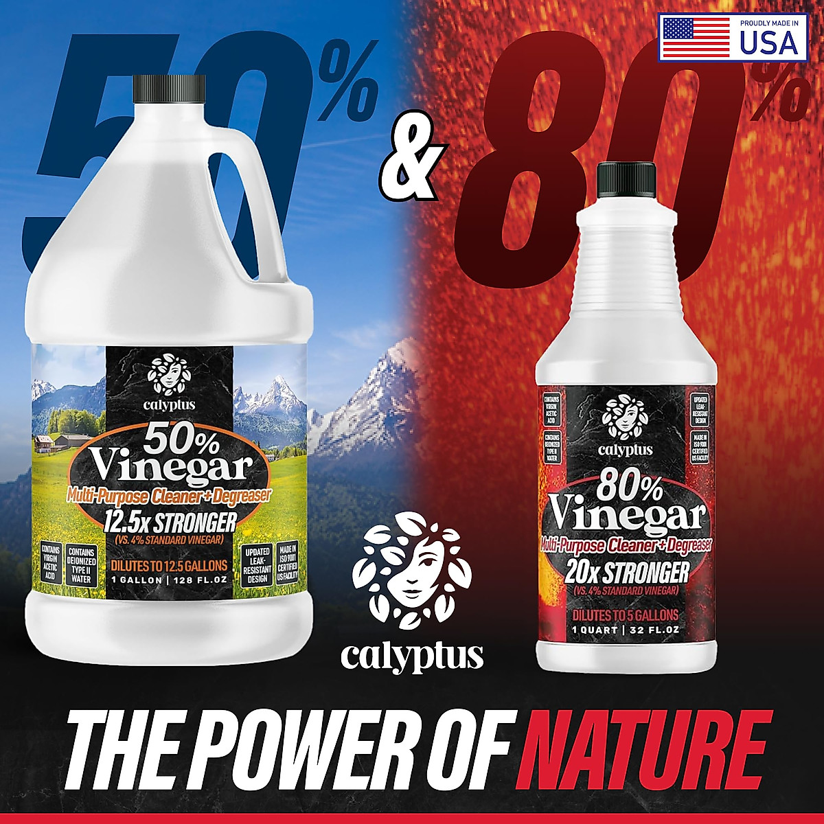 Calyptus 80% Concentrated Vinegar | Max-Performance (20X Power) | Pure Virgin Vinegar | Dynamic-Power | Home, Outdoor, Industrial Cleaner Concentrate | Makes 5 Gallons | USA Made | 32 Ounces