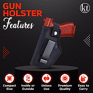 Universal Gun Holster for Men & Women, IWB/OWB Waist Belt Pistol Holster for Glock 380 9mm Gun Holster for Concealed Carry Handgun Right/Left Hand Draw (Black)