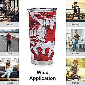 FHENMSA Reusable Plastic Water Cups with Lids,Bloody Handprints Print Anti-overflow Cup,sports Travel Coffee Cup