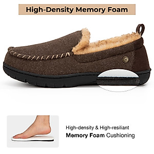 HomeTop Men's Memory Foam Moccasin Slippers, Indoor and Outdoor Warm Fuzzy Fleece House Shoes Coffee,10 US