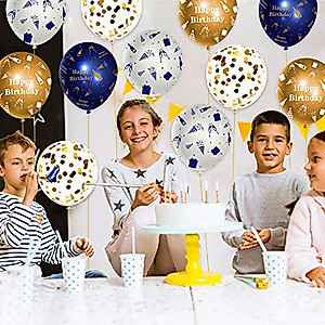 WATINC 36Pcs Navy Blue and Gold Happy Birthday Balloons, Sequin Confetti Latex Balloon Party Decor Photo Booth Prop Background Decoration for Kids Boy Girls Classroom Home Wall Baby Shower (12 Inch)