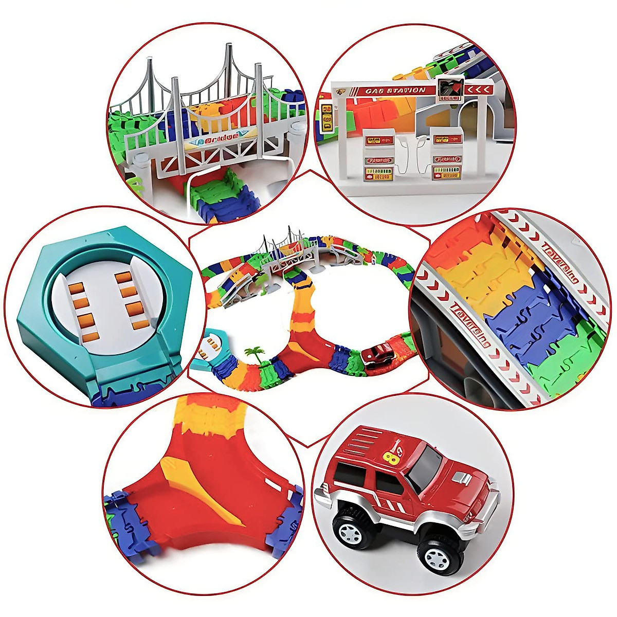 192 Pieces Flexible Race Track Playset - Magic Journey Rainbow Create a Road Super Snap Speedway STEM Building Toy with Race Car for Kids