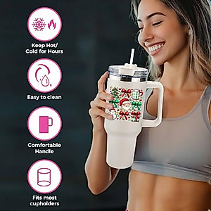 LB LEOBON 40 ounce insulated cup with handle, double-layer vacuum stainless steel material, equipped with straw, can keep warm or maintain cold drinks Santa Claus Gift black