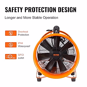 VEVOR Portable Utility Blower Fan, 12 Inch 585W 3198 CFM Heavy Duty Cylinder Axial Exhaust Fan with 33ft Duct Hose, Industrial Ventilator for Ventilating Workshops, Confined Space
