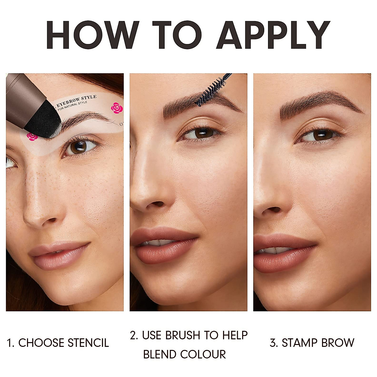 Eyebrow Stamp Stencil Kit - 1 Step Brow Stamp Kit Smudge-Proof and Long-Lasting Waterproof with 24 Reusable Thin & Thick Eyebrow Stencils, Eyebrow Brush for Perfect Brow (Light Brown)