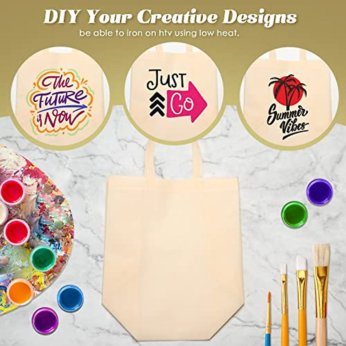 100 Pieces Reusable Totes Bag Set Non Woven Grocery Bag with Handles Fabric Portable Tote Bag Bulk(Beige)