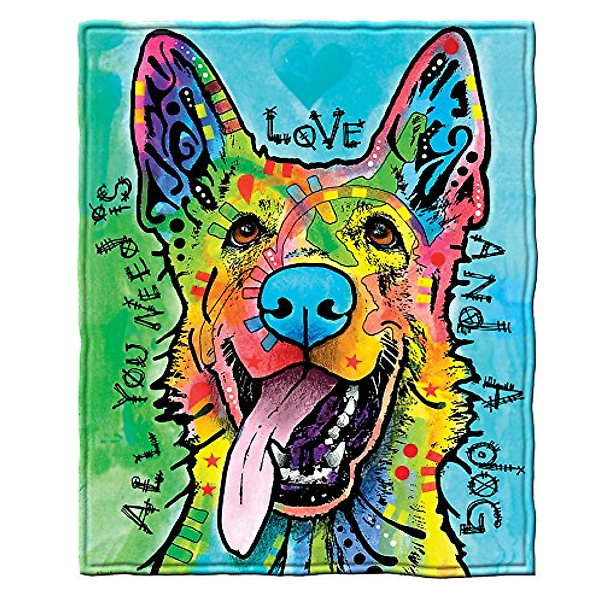 Dawhud Direct Colorful German Shepherd Fleece Blanket for Bed, 50" x 60" Dean Russo German Shepherd Fleece Throw Blanket for Women, Men and Kids - Super Soft Plush Dog Blanket Throw Plush Blanket