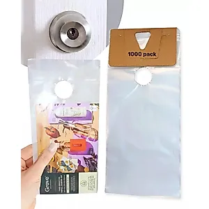 Skywin 1000 Door Hanger Bags 6 x 12 inches - Clear Door Hanger Bags Protects Flyers, Brochures, Notices, Printed Materials - Waterproof and Secure Door Knob Hanger for Outdoor Use (1000)
