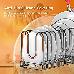 Pots and Pans Organizer, MUDEELA 11 Expandable Pot or Lid Holder, Organizer Rack for Cabinet with 11 Adjustable Dividers,Space-saving Kitchen Organizer Suitable for Pan Drawer, Counter Top, Cupboard