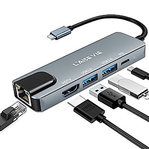 USB C Hub, 5 in 1 USB C 4K@32Hz HDMI Adapter with Ethernet Port, 100W Power Delivery PD Type C Charging Port, USB 3.0& 2.0 Ports Adapter Compatible for MacBook Pro, Chromebook, XPS, and USB C Devices
