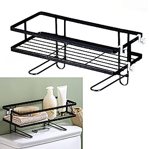 2 Tier Multifunctional Bathroom Shelf Over Toilet Over The Toilet Storage Shelf No Drilling Toilet Organizer Toilet Shelf with Toilet Paper Holder(Single Layer Black)