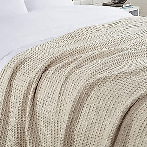 Aston & Arden Waffle Weave Blanket - 100% Ringspun Cotton All Season Throws, Luxury Hotel Quality, Soft on Skin, Breathable, Heavyweight 450 GSM for Bed, Sofa, and Chair, Throw, Beige