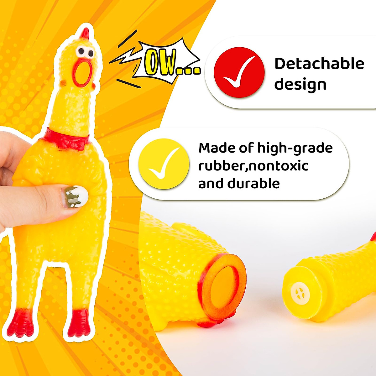 LovesTown 16PCS Rubber Chickens, Screaming Chicken Toys, Chicken Squeaky Toy Squeeze for Kids Party Favors Prank Toys Dog Toys