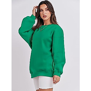 Caracilia Fleece Oversized Sweatshirts for Women Long Sleeve Loose Fit Comfy Pullover Sweater Fall Warm Hoodie Sweatshirt Winter Fashion 2023 Cute Dressy Shirt Teen Girls A1019cuilv-S Green