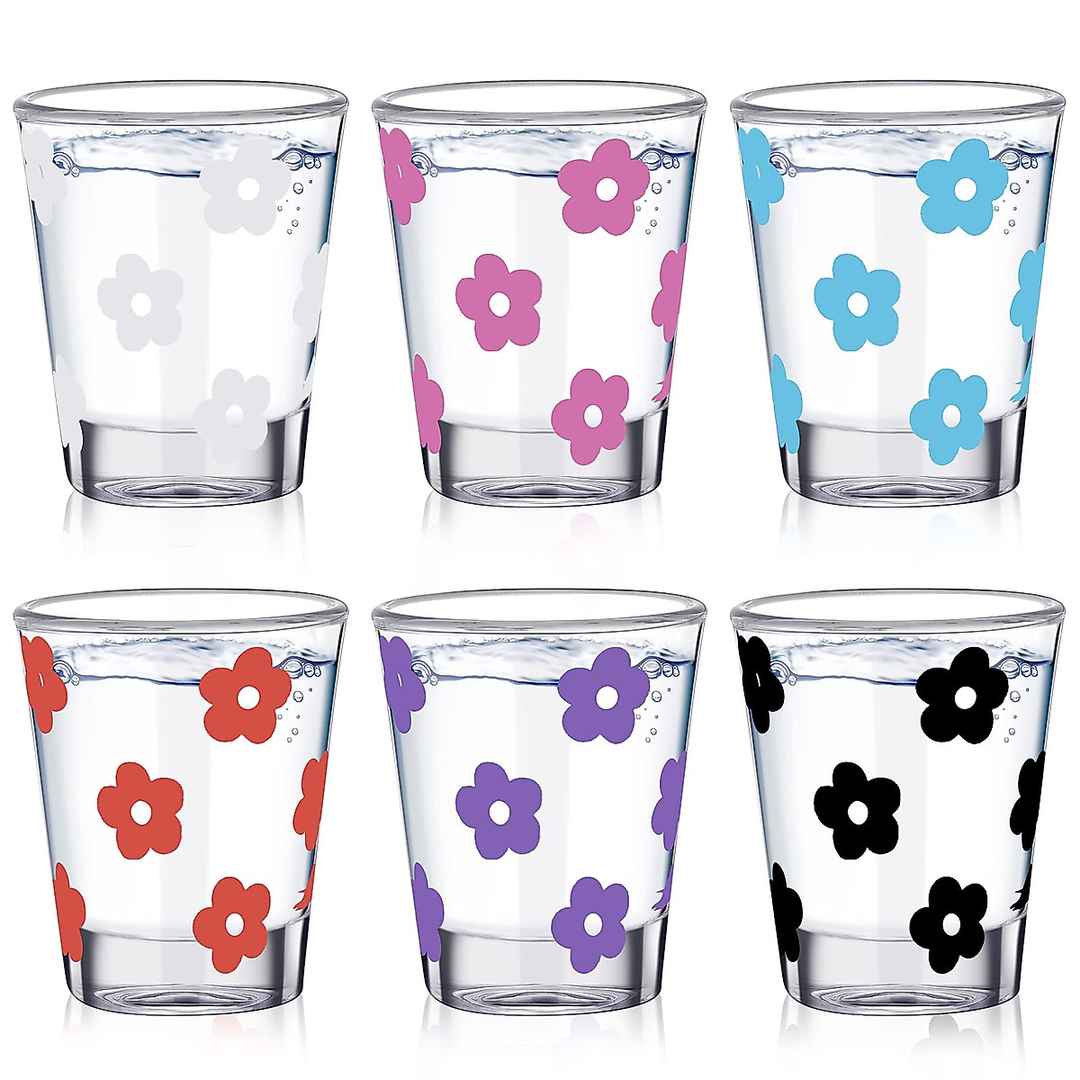 Roshtia 6 Pcs 1.5 oz Cute Shot Glasses Bulk Tequila Shot Glasses Daisy Funny Shot Glasses Glass Shot Cups for Vodka Whiskey Espresso Birthday Bachelorette Party Bride Shower Gifts