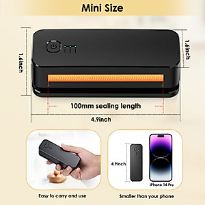 FEPPO Mini Bag Sealer, Bag Sealer Heat Seal Rechargeable Quick Seal Bags Machine, 3 Adjustable Gears Chip Bag Sealer with 3000mAh Battery 3.9" Heating Strip For Snack Bags Mylar Bags Food Storage