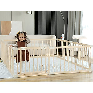 Baby Playpen Play Pen Play Fence Yards Wooden Large,Playpens for Babies and Toddlers Kids Indoor,Baby Play Yards Gym Area,Baby Day Care Play Pin(180x200x61 cm)