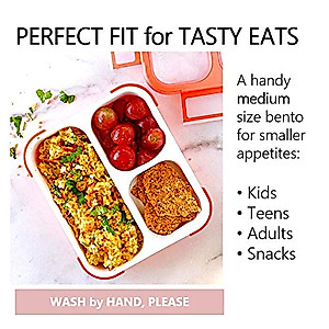 kinsho Bento Box for Kids, Toddler Lunch-Box Snack Container for Small Boys Girls in School Pre-School Daycare, Leakproof 3 Compartment Containers for Snacks, BPA Free. Medium Orange Pink 2 pack