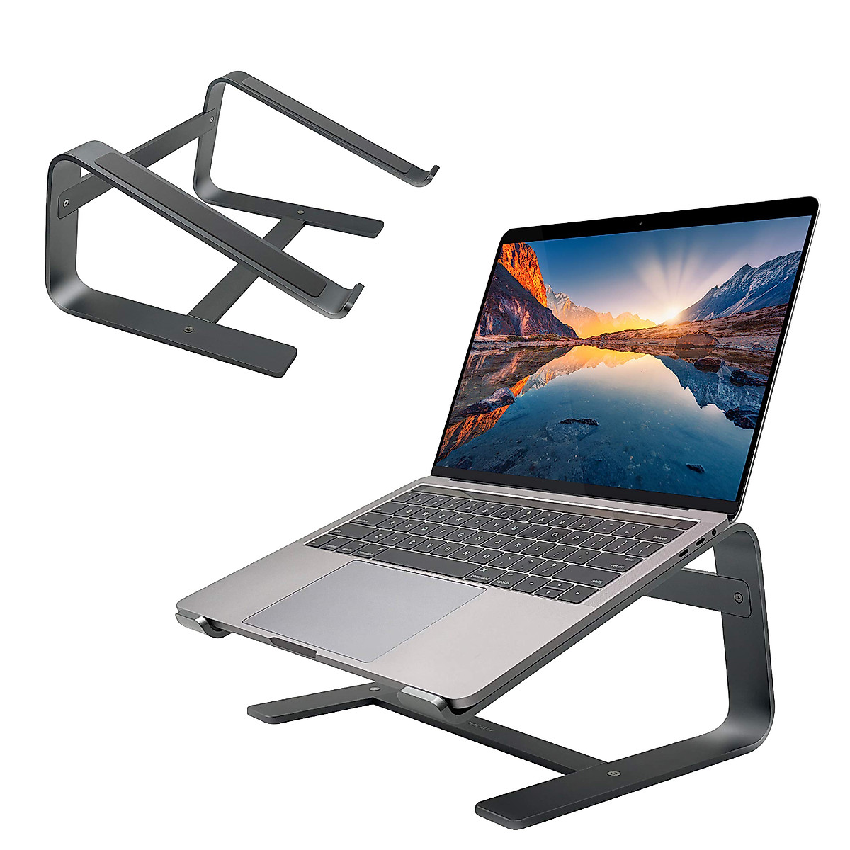 Macally Aluminum Laptop Stand for Desk - Works with all Macbook /Pro/Air & Laptops between 10” to 17.3” - Sleek and Sturdy Laptop Riser - (ASTANDSG), Space Gray