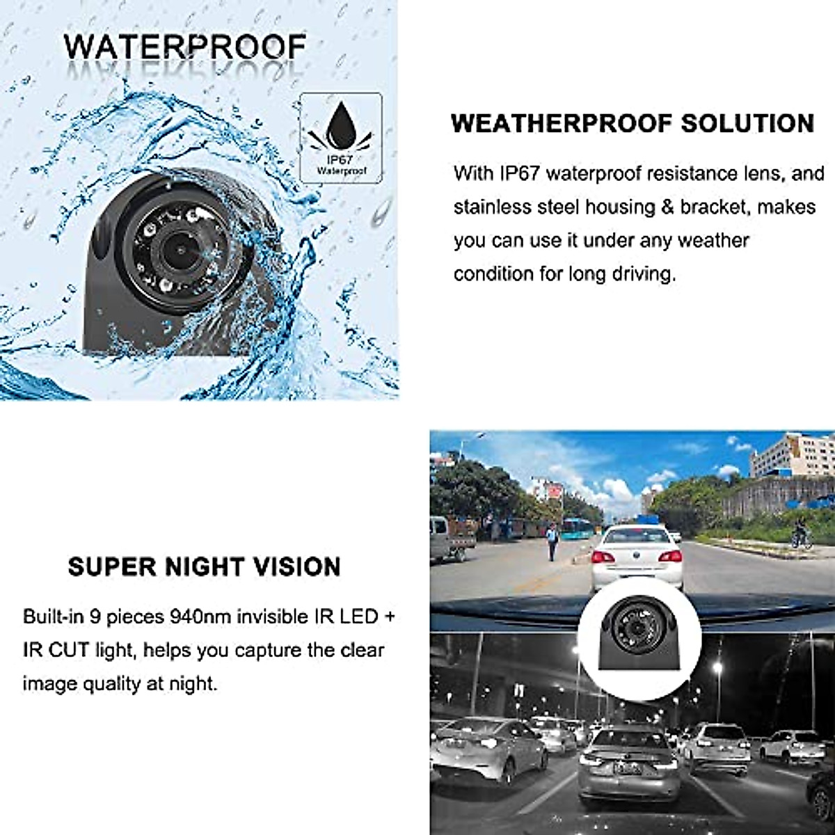 VSYSTO 3CH Truck Dash Cam, 3" LCD Screen HD 1080P Front & 720P Sides Backup Camera, Waterproof Infrared Night Vision Lens DVR for Semi Trailer Van Tractor Car Vehicle RV, G-Sensor Loop Recording