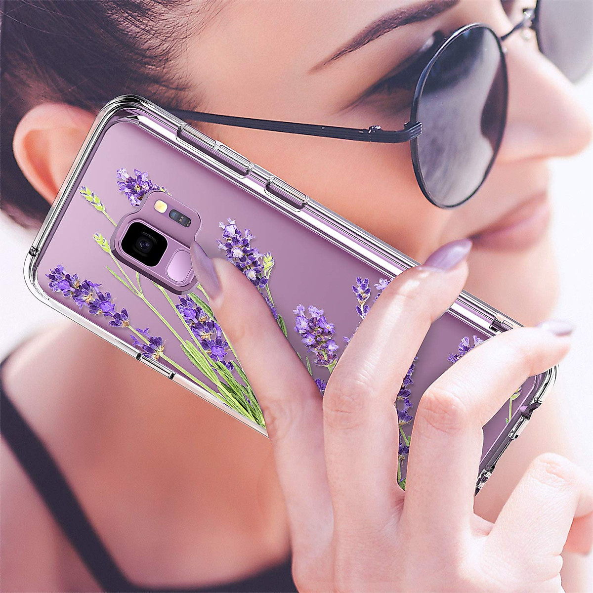 GiiKa Galaxy S9 Case, Clear Heavy Duty Shockproof Girls Women Protective Phone Cover Case for Samsung Galaxy S9, Purple Flowers