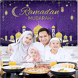 Ramadan Mubarak Backdrop Ramadan Decorations Eid Mubarak Backdrop Ramadan Kareem Banner Decorations Ramadan Photography Background for Ramadan Eid Al Fitr Party Supplies, 73 x 43 Inch