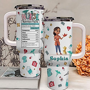 Personalized Nurse Tumbler 40oz -nurse therapeutic origami instructor-Custom Name Insulated Travel Mug with Handle & Straw, Gift for Nurses, Medical Workers, Appreciation, Mother's Day eHvkOU
