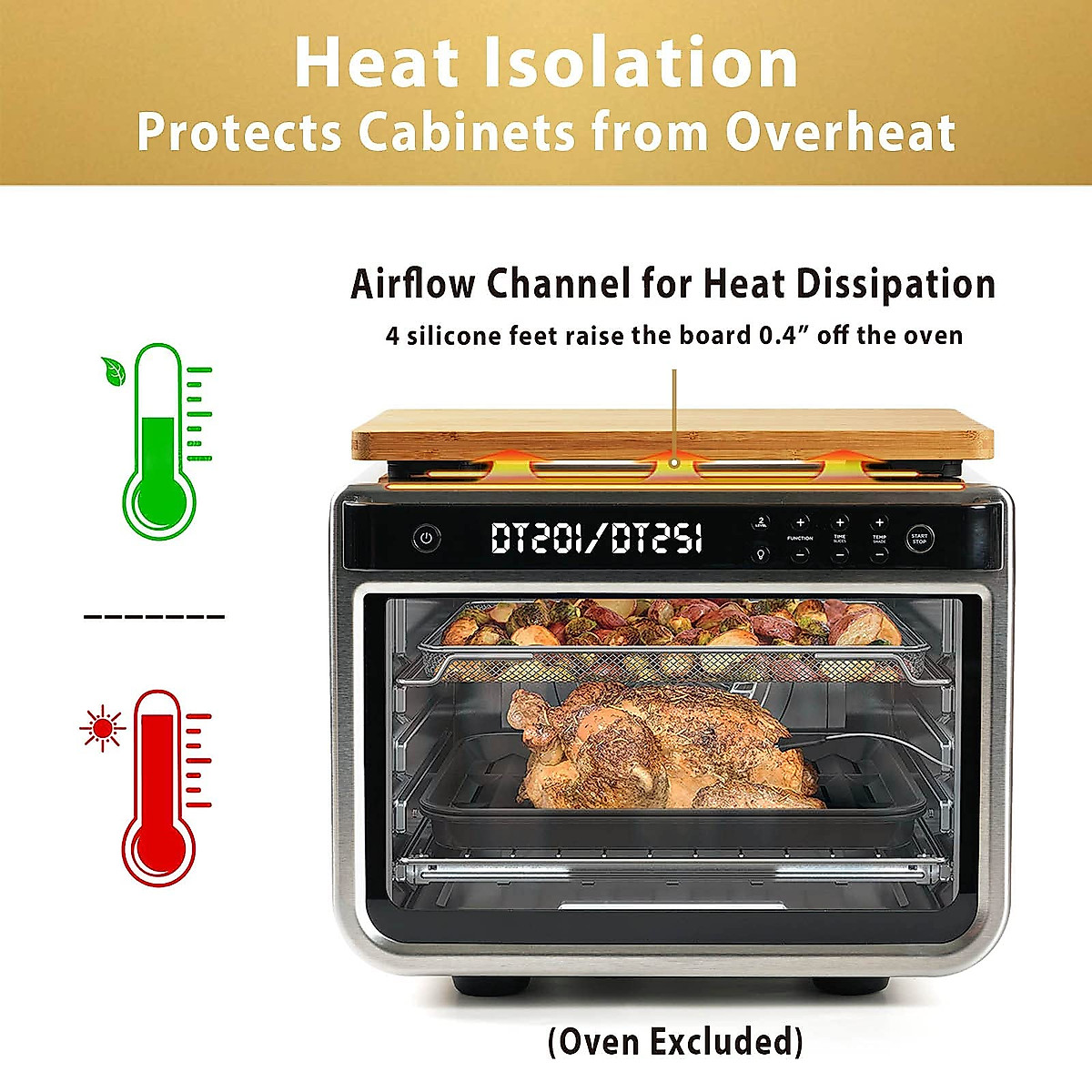 Cutting board for Convection Toaster Oven, Compatible with Ninja DT201/DT251 Foodi Air Fryer, with Heat Resistant Non-Skid Silicone Feet, Creates Storage Space, Protects Cabinets Cupboard, 16.3x13.1”
