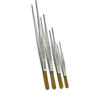 German Set of 4 Each Debakey Forceps Serrated Narrow Tips for Atraumatic Veterinary Microscopy Dissection Comes in Gold Handle 6”+8”+10”+12”