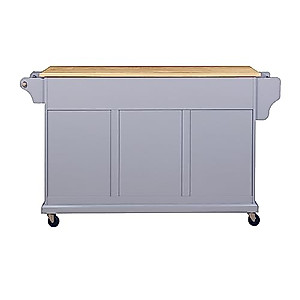 LKTART 51'' Mobile Kitchen Island Extensible 60.5''Solid Wood Table Top with 3 Drawers 4 Doors Spice Rack Towel Rack Movable on Wheels Kitchen Island for Kitchen