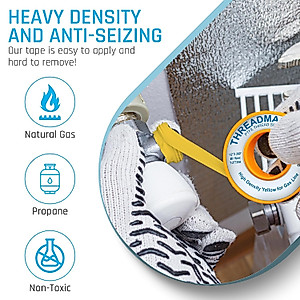 TAPEWELL Yellow Gas Pipe Thread Sealant Tape - Pack of 1-260" Length 1/2" Width Thread Seal Tape - for Propane, Natural Gas, and More