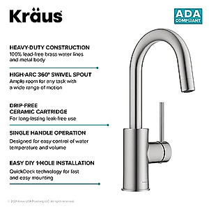 KRAUS Spot Free Oletto Single Handle Kitchen Bar Faucet in All-Brite Stainless Steel Finish, KPF-2600SFS (Pack of 1)