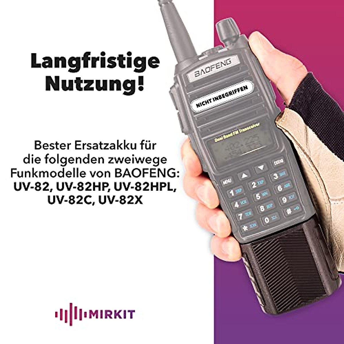 MIRKIT 3800 mAh UV82 Battery BL-8 7.4V Li-ion Compatible with Baofeng UV-82 MK3/5 UV 82HP UV 82 UV 82C Gmrs V1 MURS V1 Baofeng Accessories Baofeng Extended Battery Radio