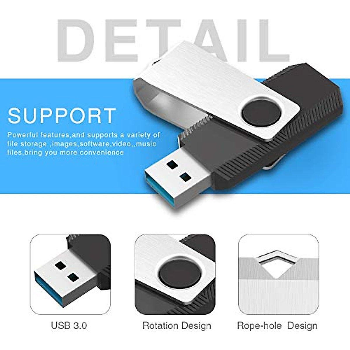 Flash Drives 10 Pack 16GB USB Drive Bulk USB 3.0 Thumb Drives 16GB Memory Stick with LED Indicator Keychain Hole (Black 10-Pack)