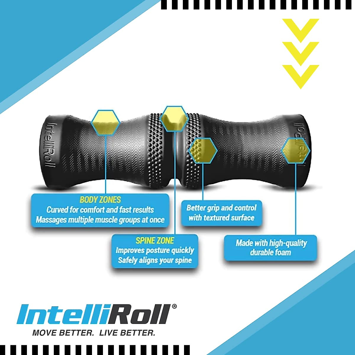 IntelliRoll Max Sport | Textured Extra Firm Density Foam Roller for Muscle Trigger Point Massage, Physical Therapy and Exercise | Advanced Roller Optimized for Neck & Spine, Relieve Back Muscle Pain