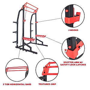 Sunny Health & Fitness Power Zone Half Rack Heavy Duty Performance Power Cage with 1000 LB Weight Capacity – SF-XF9933, Black