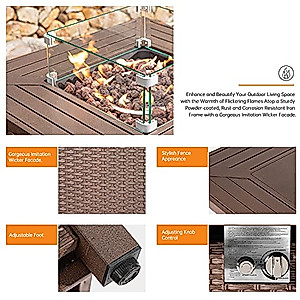 HOMPUS Outdoor Propane Fire Pit Table 28-inch 40,000 BTU Imitation Wicker Square Glass Top Fire Table w Wind Guard,Lava Rocks,Rain Cover Gas Smokeless Fire Pit for Outside Patio,Garden,Deck,Backyard