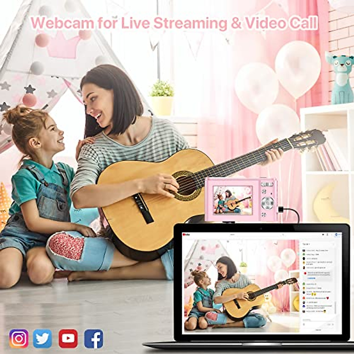 Digital Camera, IVECNSTU FHD 1080P 36MP Vlogging Camera Rechargeable Mini Compact Pocket Camera with LCD Screen 16X Zoom for Adult Seniors Students Kids Beginner (Pink)