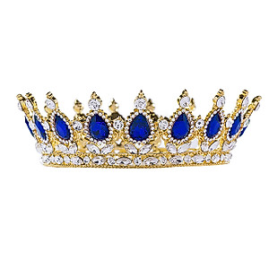 Pensoda Rhinestone Cake Topper Crown Fancy Party Cake Decoration Princess And Prince Headpiece (Gold-blue)