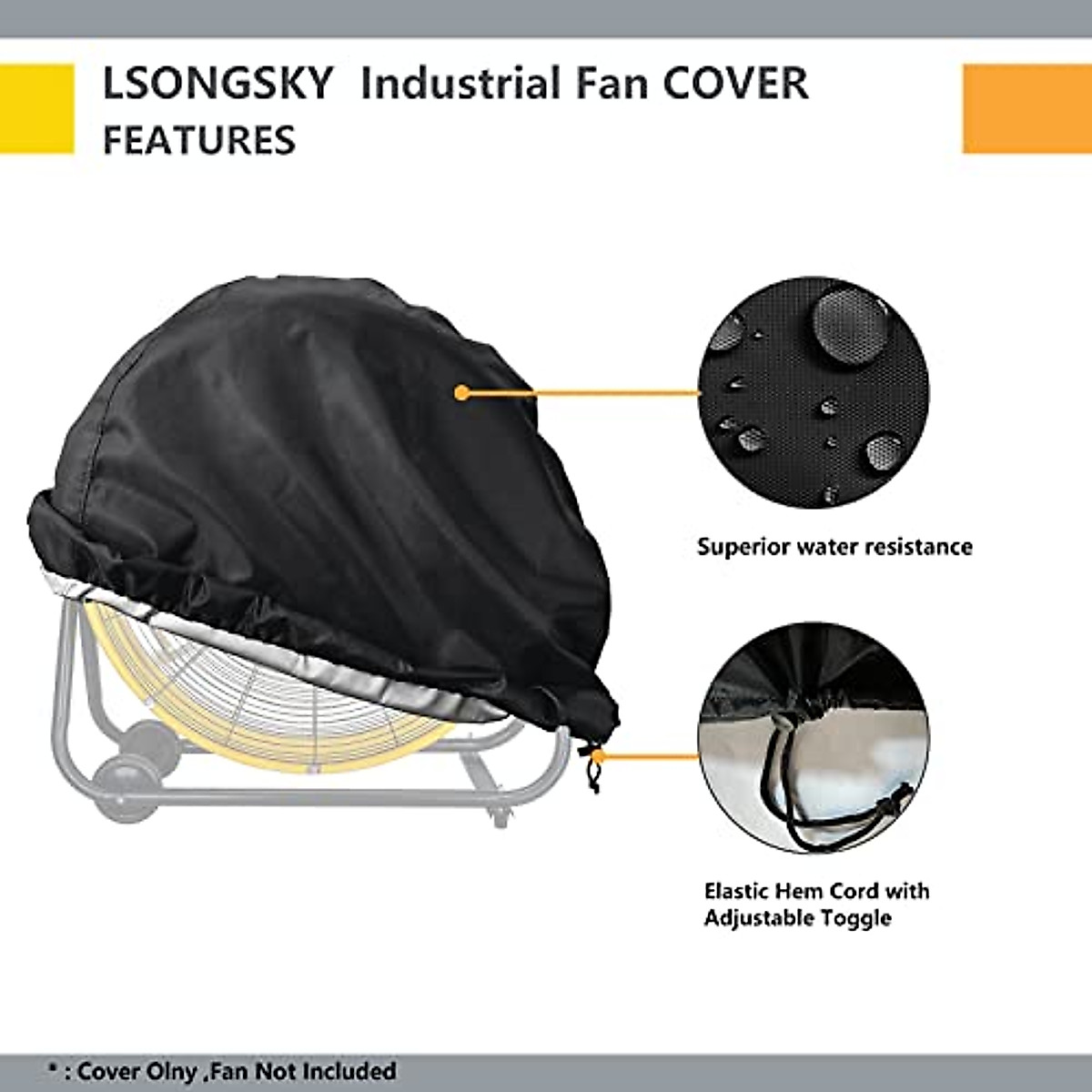 LSongSKY Industrial Fan Cover,Waterproof&Dustproof Cover Suitable for 24" High Velocity Movement Heavy Duty Drum Fan, Heavy Duty Outdoor Floor Fan Cover,Fits up to 29.9 x 8.6 x 29.9 inches,Black