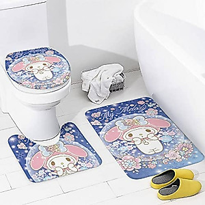 fmsnupz 4PCS Anime Shower Curtain Set, Cute Bathroom Decor with Non-Slip Rugs, Toilet Lid Cover and Bath Mat, Waterproof Fabric Shower Curtains with 12 Hooks, 70.8"x70.8"