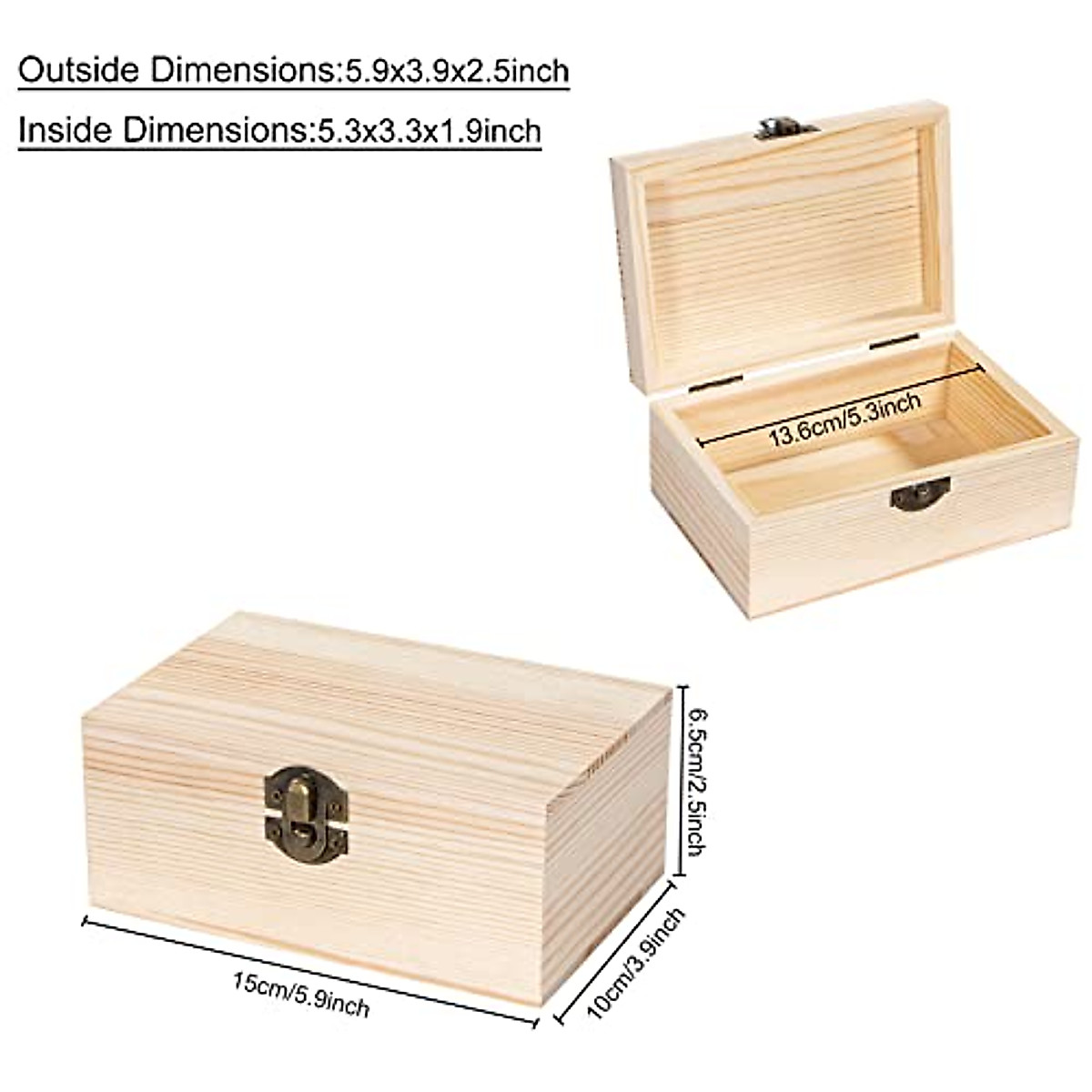 Unfinished Wood Box, Dedoot 4 Pack 5.9x2.93x2.55 Inches Small Wood Craft Box with Locking Clasp Rectangle Wood Gift Box Organizer for Jewelry Artist Tool and Brush Storage Box