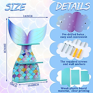 Bencailor Wall Decor Shelf Bedroom Hanging Shelf Wall Mounted Shelf Wooden Floating Shelves Bathroom Decor for Girls Bedroom Nursery Gift (Delicate Mermaid)