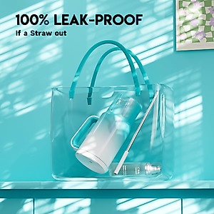 Meoky 24 oz Tumbler with Handle and Straw, 100% Leak-proof Tumbler with Lid and Straw, Insulated Stainless Steel Travel Coffee Mug, Keeps Cold for 24 Hours (Azure)