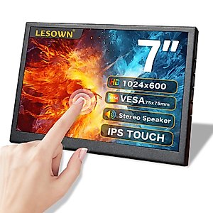 LESOWN 7inch Touch IPS Portable Monitor with Dual Speakers, Audio Jack, 1024x600 Capacitive Touchscreen Metal Case, HDMI USB Computer Display for Windows Raspberry Pi Ubuntu Mac, Drive-Free