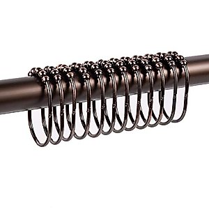 Shower Curtain Rings for Bathroom, Decorative Polished Oil Rubbed Bronze Finish, Easy Glide Rollers, 100% Rustproof Home Fashions Shower Curtain Hooks Set of 12