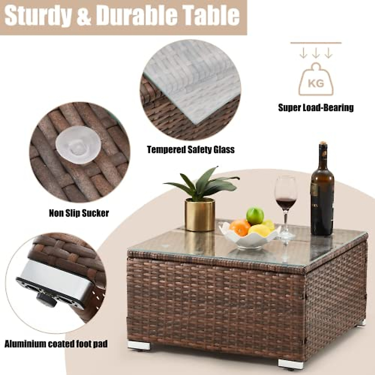 AVAWING 3 Piece Patio Furniture Set, Outside Furniture All-Weather Wicker Patio Furniture Sets with Tempered Glass Table and Cushions for Garden Backyard Balcony Porch Poolside, Beige…