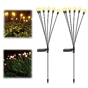 Upgraded Solar Powered Firefly Lights Outdoor Waterproof, 3000K Warm White Lights, Outdoor Solar Garden Lights, Swaying with The Wind, Solar Lights Decorative for Patio Yard Lawn Pathway 2 Pack