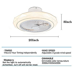 IYUNXI Ceiling Fan Light - Flush Mount Bladeless Fan Lights 16inch Remote Dimmable LED 3 Speed for Indoor/Outdoor Bedroom, Kitchen, Living Room. (20)